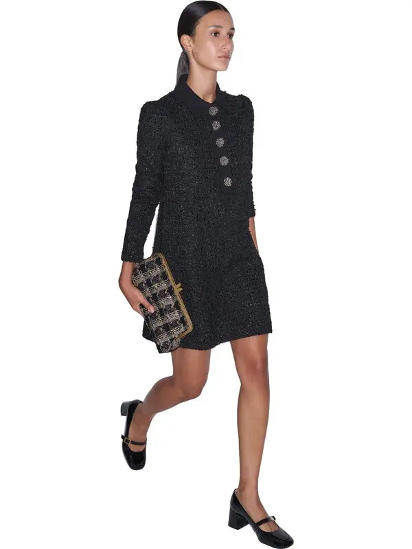 ME+EM Lurex Boucle Statement Button Mini Dress - Black