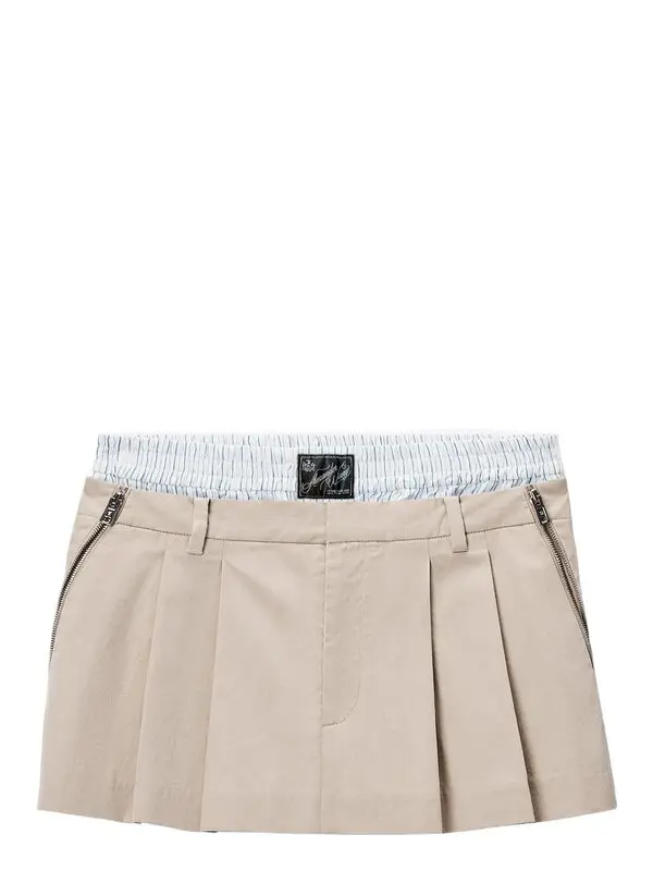 Alexander Wang Pleated Mini Skort With Boxer Waistband And Zip Details - Stone