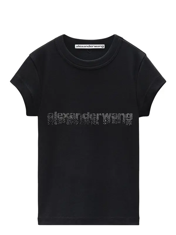Alexander Wang Crystal Hotfix Logo Cotton Baby Tee - Black