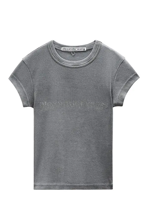 Alexander Wang Crystal Hotfix Logo Cotton Baby Tee - Grey