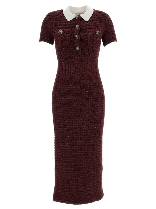 SELF-PORTRAIT Burgundy Textured Knit Midi Dress - Multicolor