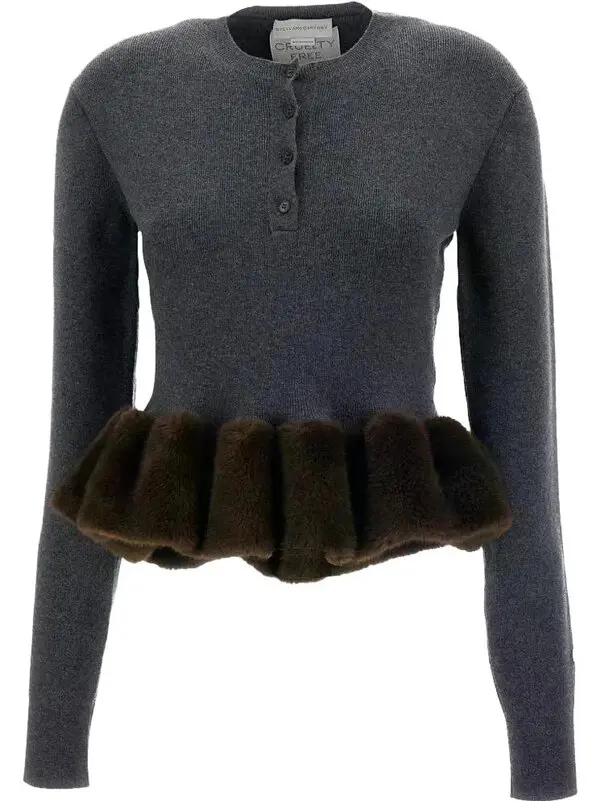 Stella McCartney Mink Trim Crewneck Sweater - Grey
