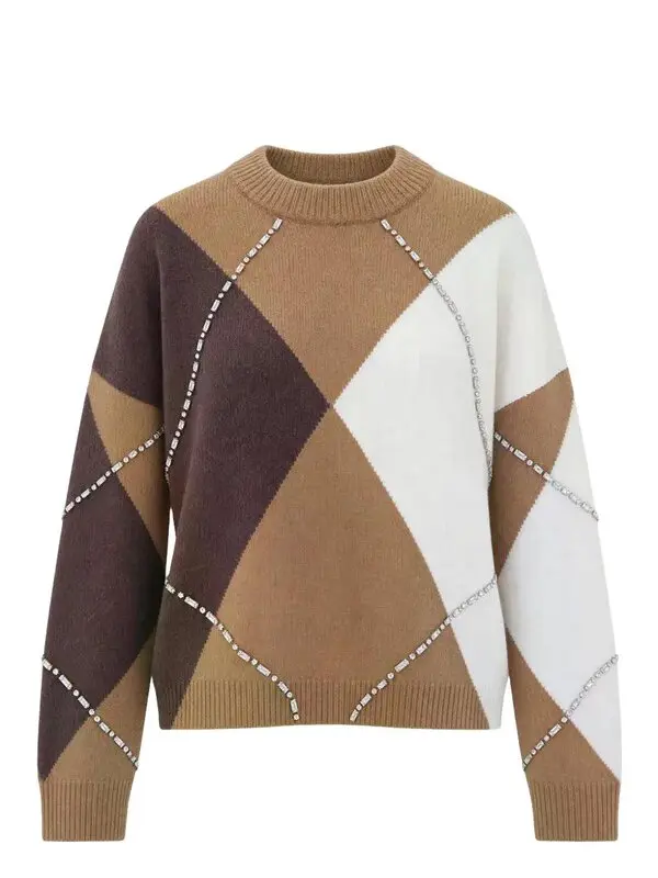 Liu Jo Argyle Sweater With Jewel Embroidery - Brown