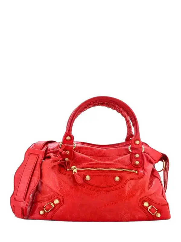 Balenciaga Town Giant Studs Bag Leather Satchel - Red