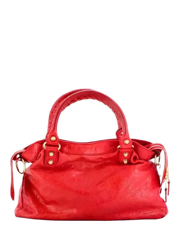 Balenciaga Town Giant Studs Bag Leather Satchel - Red