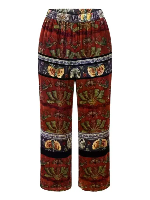 HUI MILANO Floral-print Velvet-effect Trousers - Red
