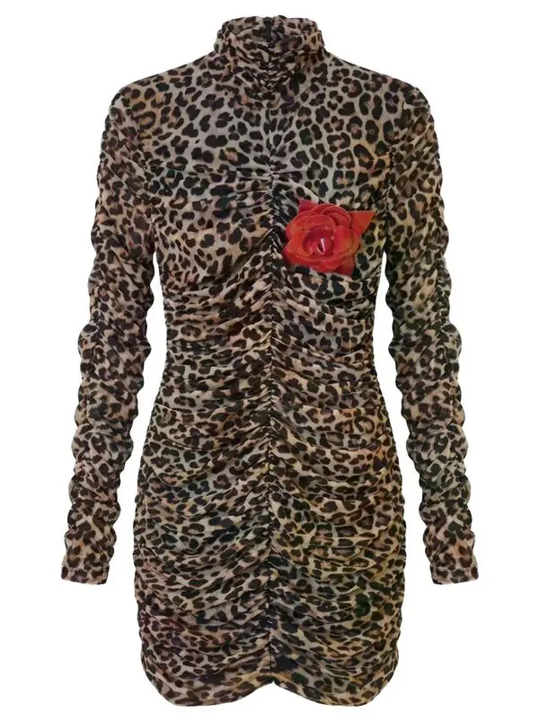 Blumarine Leopard-print Ruched Mini Dress - Brown