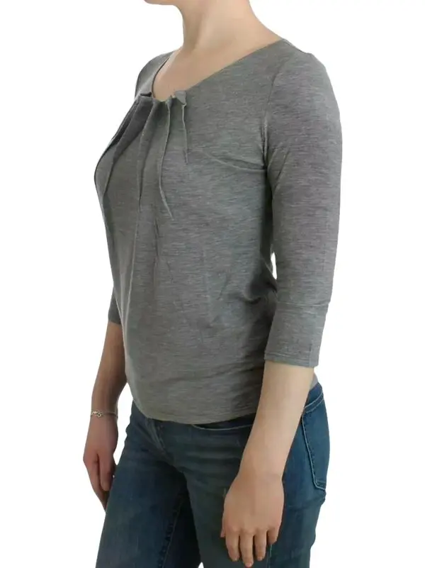 Roberto Cavalli Pleated-neckline Three-quarter-sleeve T-shirt - Grey