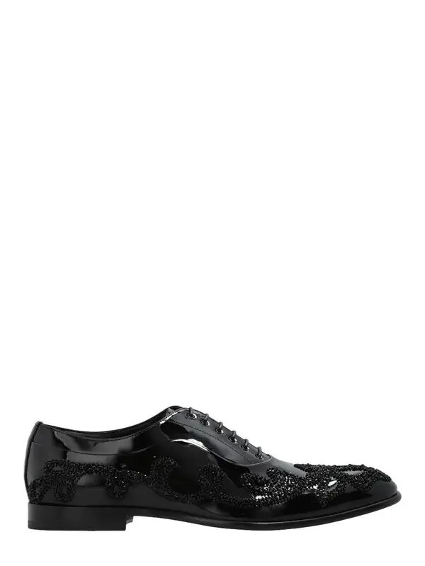 Dolce & Gabbana Bead-embellished Patent-leather Oxford Shoes - Black