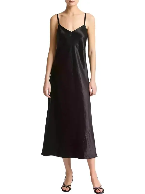 Vince V-neck Satin Midi Dress - Black
