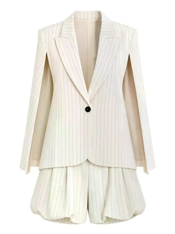 VICOLO Pinstriped Cape-sleeve Blazer - Neutrals