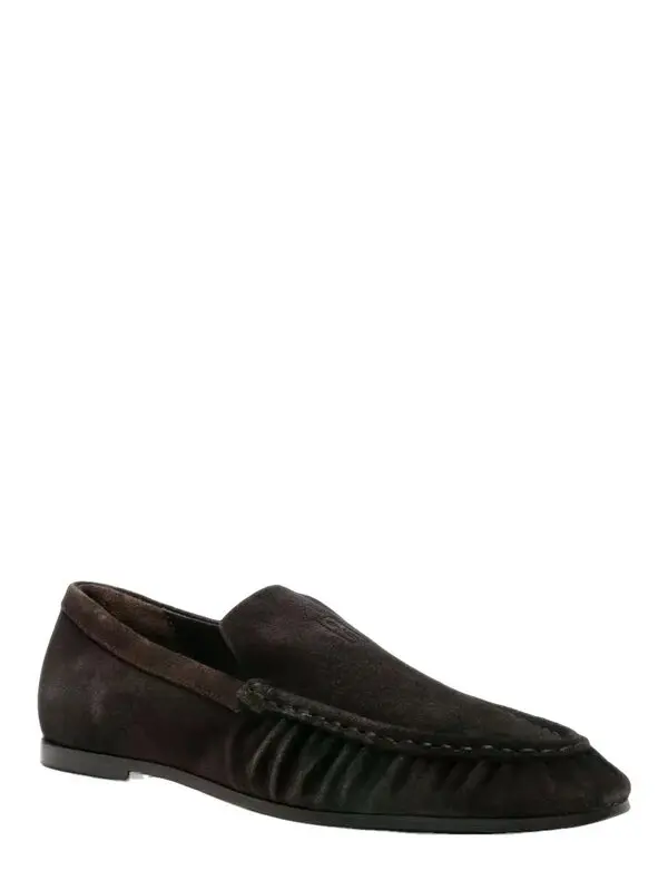BY MALENE BIRGER Suede-finish Ruched-detail Loafers - Brown