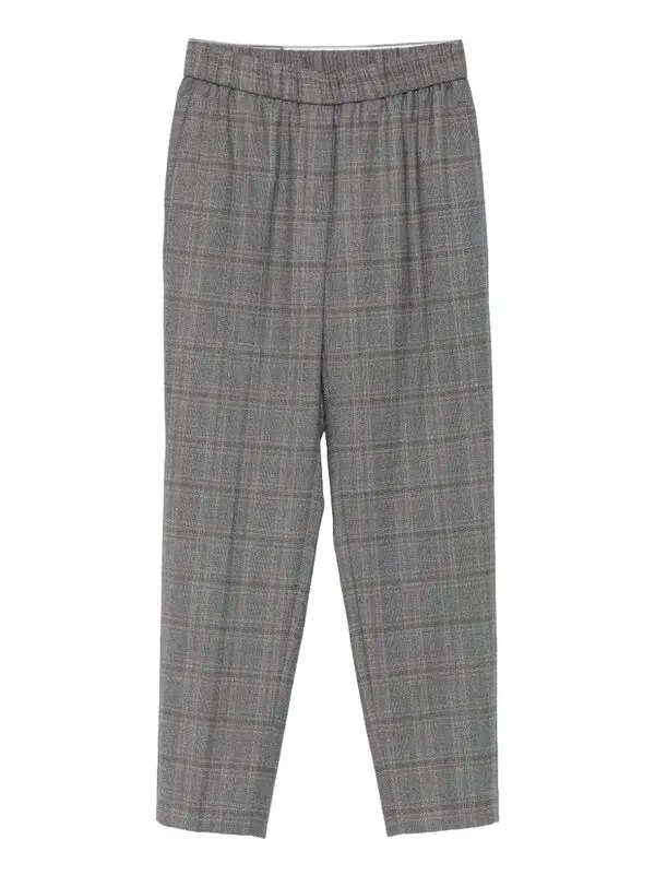 Peserico Prince Of Wales Check Elasticated-waist Tapered Trousers - Grey