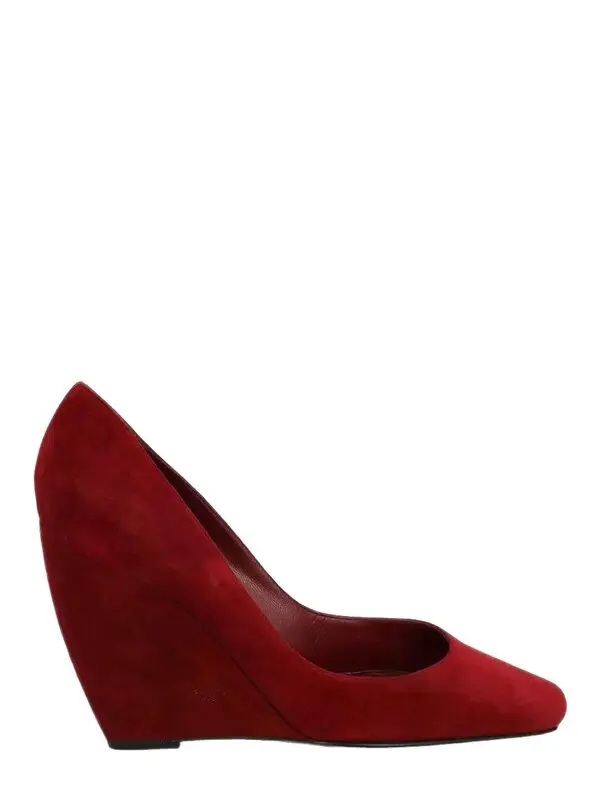 SERGIO ROSSI Suede Wedge Pumps - Red