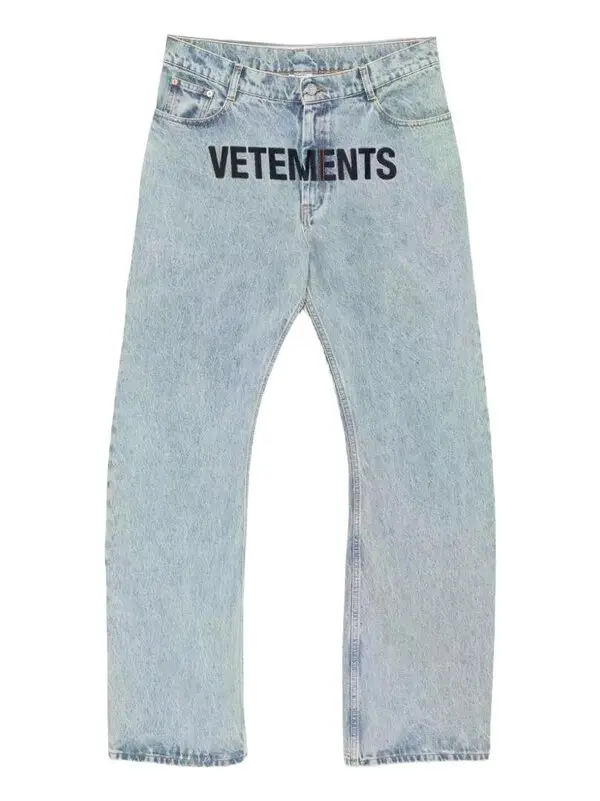 Vetements Logo-print Loose-fit Jeans - Blue