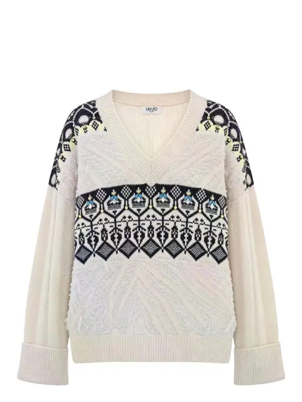 Liu Jo Jacquard Sweater With Jewel Embroidery - Neutrals