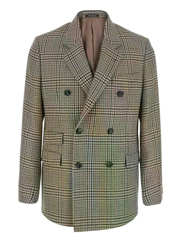 Emporio Armani Prince Of Wales Check Double-breasted Blazer - Neutrals