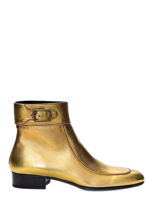 Saint Laurent Buckle-fastening Leather Ankle Boots - Gold