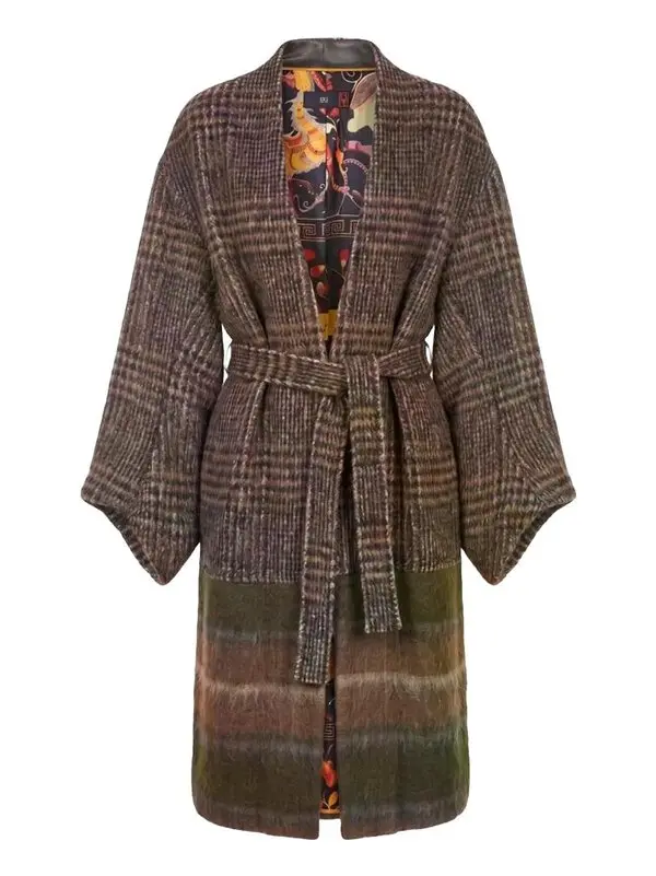 HUI MILANO Checked Belted Cardigan - Brown