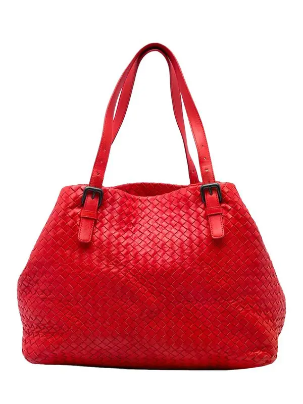 Bottega Veneta 2012-2017 Medium Nappa Intrecciato Cesta Tote Bag - Red