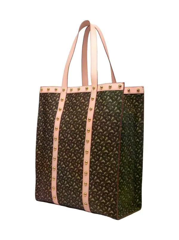Burberry 2018-2023 Tb Monogram E Canvas And Studded Leather Vertical Tote Bag - Pink