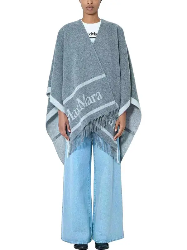 Max Mara Logo-print Fringed Poncho - Grey