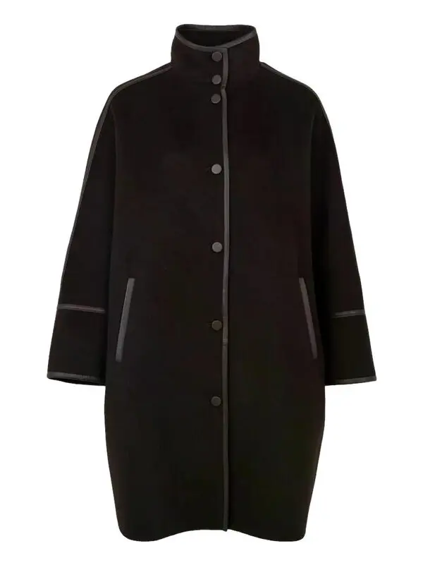 YVES SALOMON Leather-trim Oversized Coat - Brown