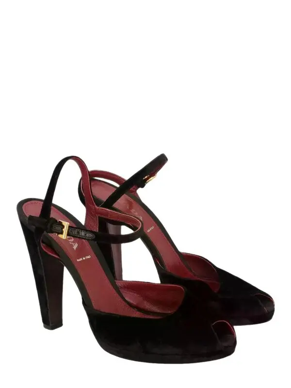 Prada Velvet-effect Slingback Sandals - Black