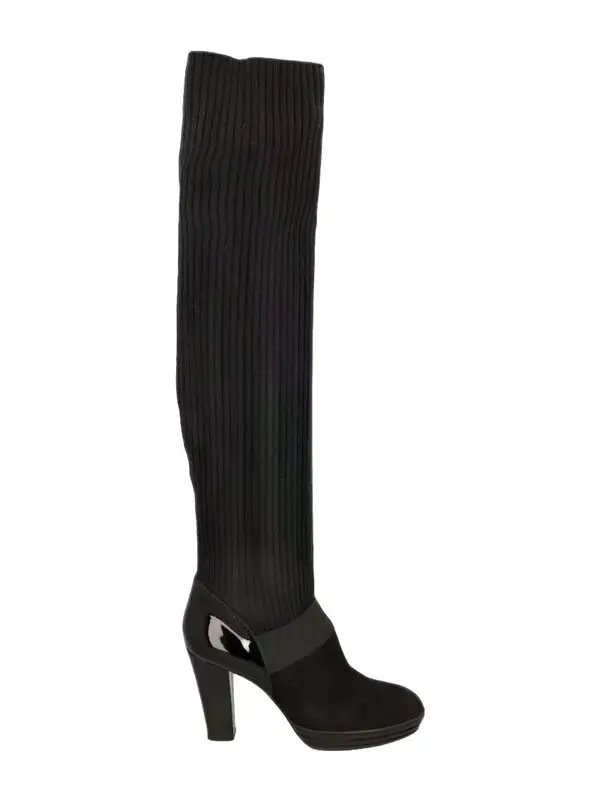 Hogan Ribbed-knit Over-the-knee Boots - Black