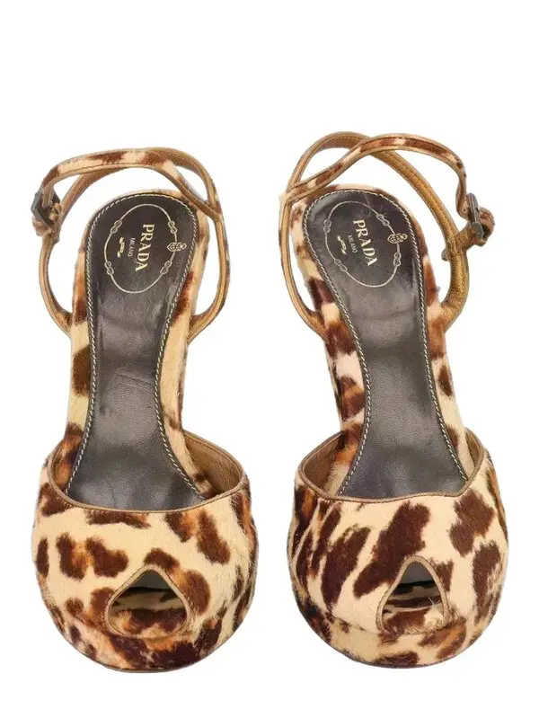 Prada Leopard-print Peep-toe Sandals - Neutrals