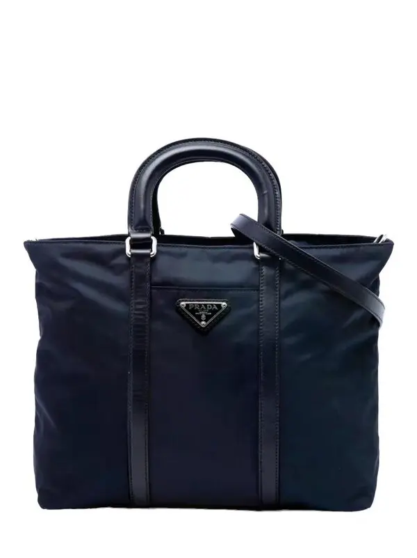 Prada 2013-2026 Vitello Trimmed Tessuto Satchel - Blue