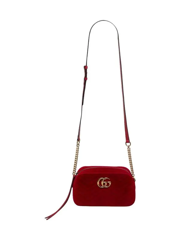 Gucci 2016-2026 Small Gg Marmont Matelasse Velvet Cross Body Bag - Red