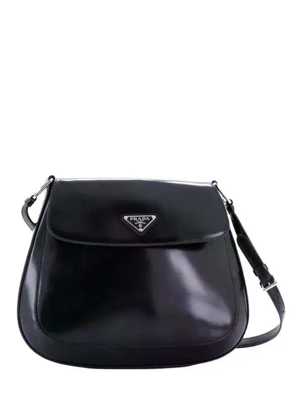 Prada Cleo Flap Spazzolato Leather Large Shoulder Bag - Black