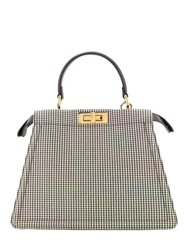 Fendi Peekaboo Iseeu Bag Houndstooth Wool Medium Satchel - Brown