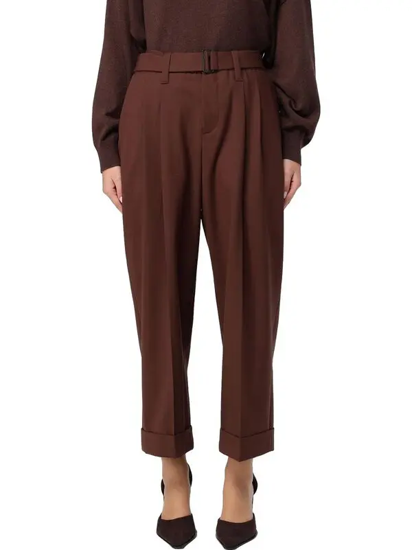 Brunello Cucinelli Cropped Tailored Wool Blend Trousers With Darts - Brown