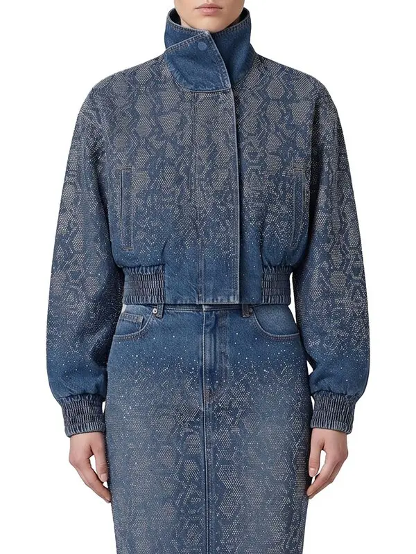 Liu Jo High-neck Cotton Jacket With Crystal Embellishments - Denim