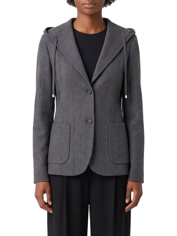 Fabiana Filippi Cropped Virgin Wool Blazer With Hood And Drawstring - Grey