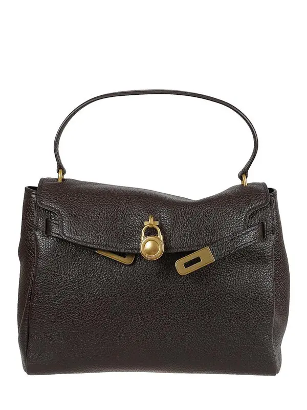 Michael Kors Large Hamilton Grained Leather Handbag With Padlock - Brown