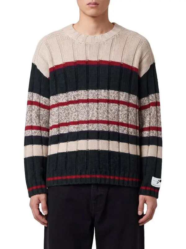 GOLDEN GOOSE Striped Crewneck Jumper In Alpaca Blend With Applied Logo - Multicolor