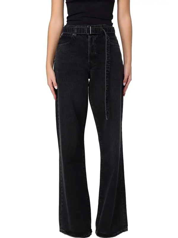 FRAME The Belted High-waisted Wide Leg Jeans In Regenerative Cotton With Belt - Grey
