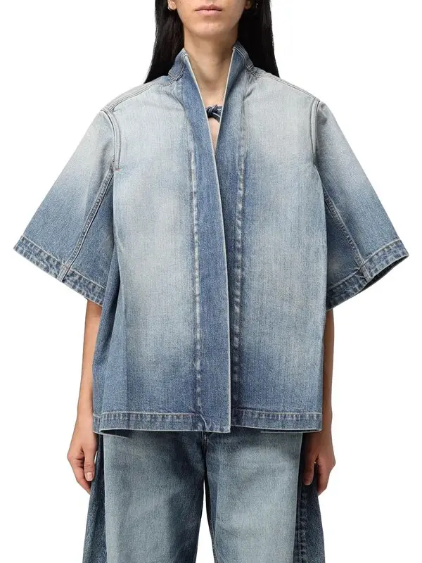 Alaïa Reverse Cropped Jacket With Kimono Sleeves And Shawl Collar - Denim