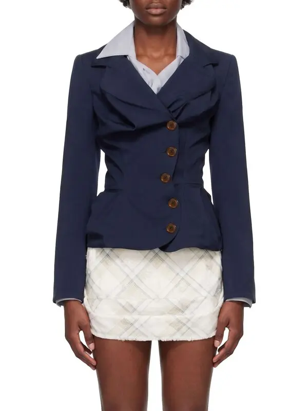 VIVIENNE WESTWOOD Short Double-breasted Draped Wool Blazer - Navy