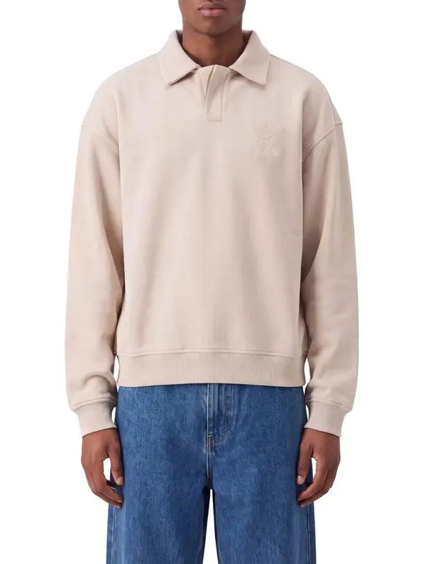 DAILY PAPER Cotton Polo-style Sweatshirt With Tone-on-tone Logo - Beige