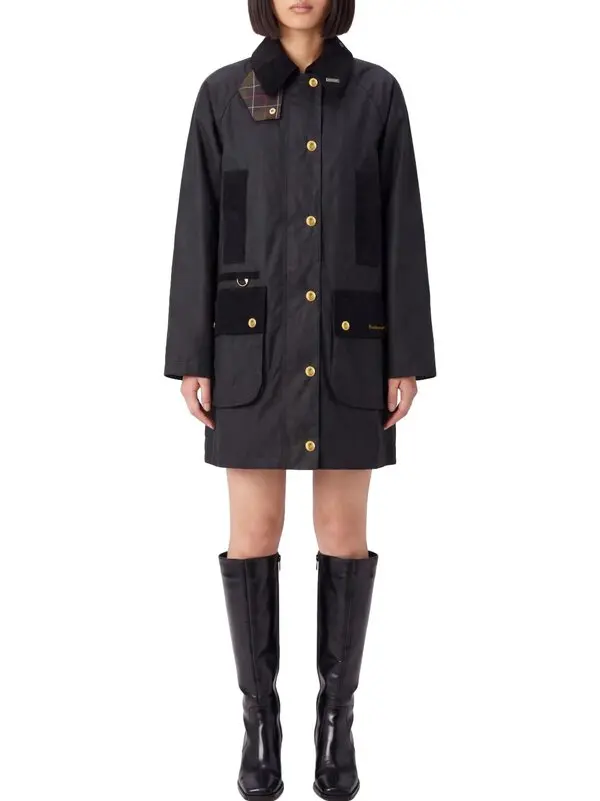 Barbour Beaufort Waxed Cotton Jacket With Corduroy Collar By - Black