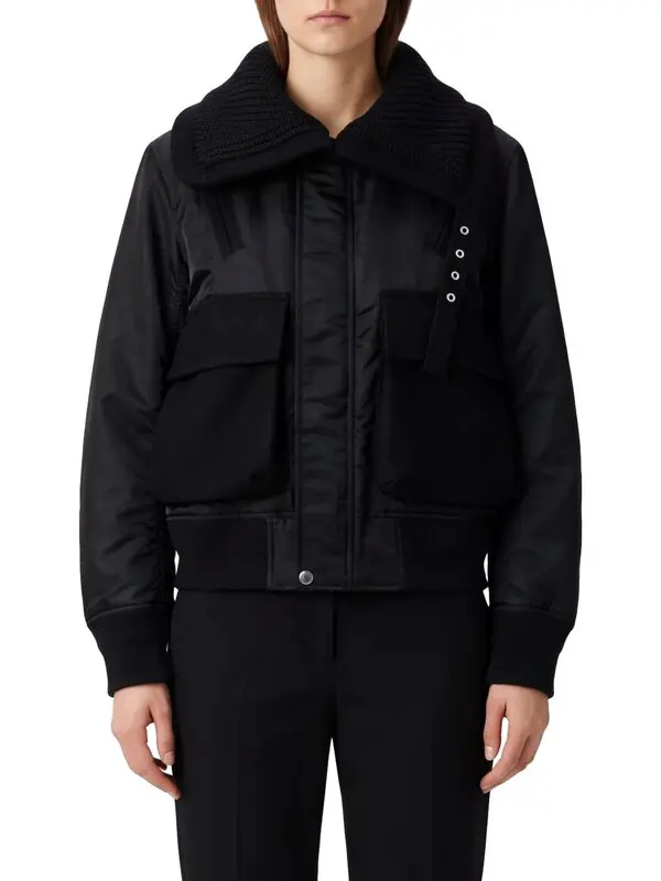 Sacai Padded Nylon Bomber Jacket With Hood And Fur Collar - Black