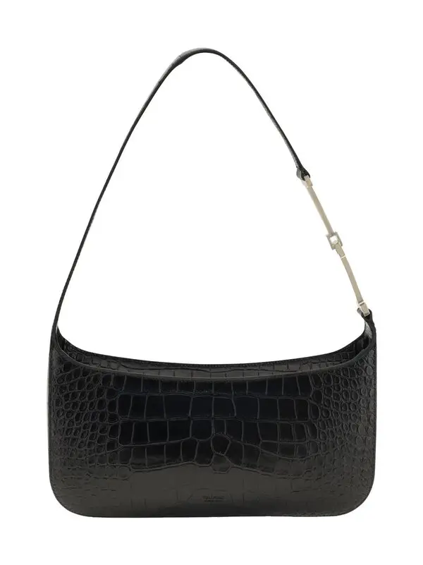 TOM FORD Croc-effect Bovine Leather Shoulder Bag With Zip Closure - Black
