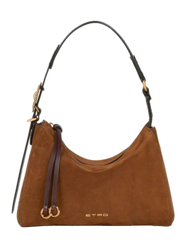 Etro Rosette Suede Calfskin Mini Shoulder Bag With Logo - Brown