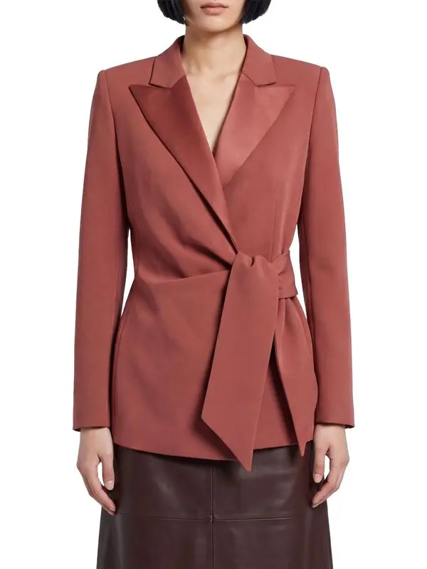 Max Mara Cropped Cady Wrap Jacket With Peak Lapels And Belt - Brown