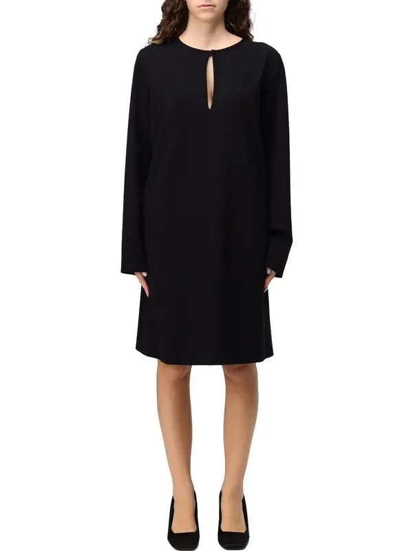Liviana Conti Megan Viscose Mini Tunic Dress With Long Sleeves And Teardrop Neckline - Black
