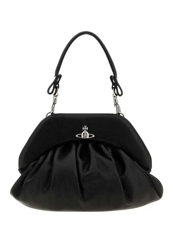 VIVIENNE WESTWOOD Draped Calf Leather Mini Bag With Orb Logo And Chain Strap - Black